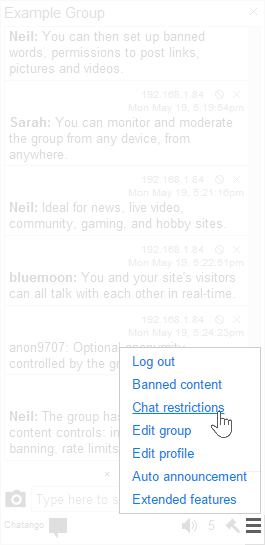 Chatango - Help - group chat owner