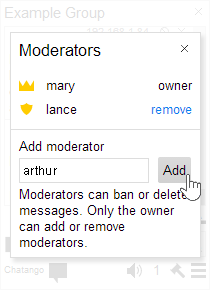 Chatango - Help - group chat owner